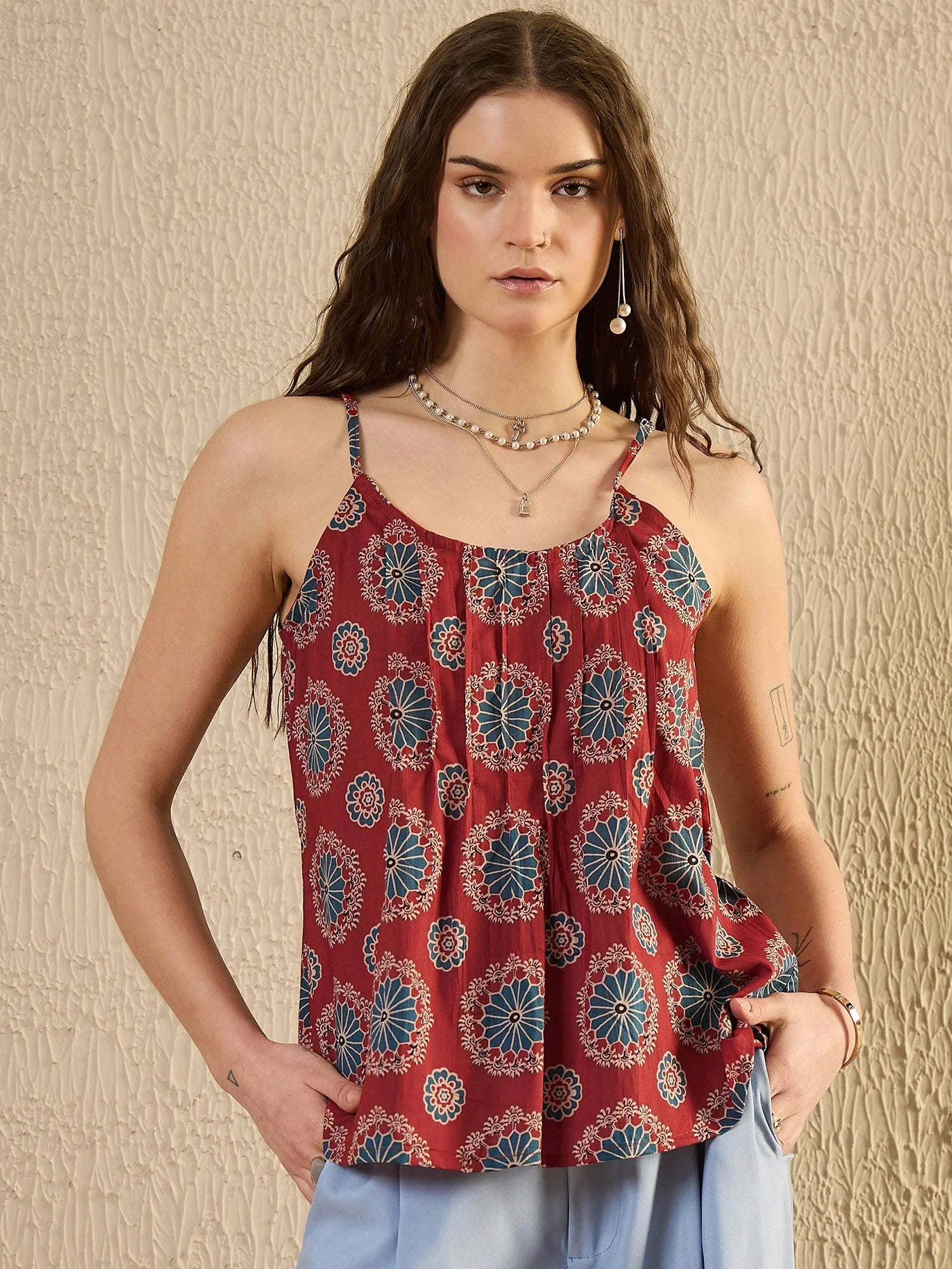 Red Floral Printed Top for Women