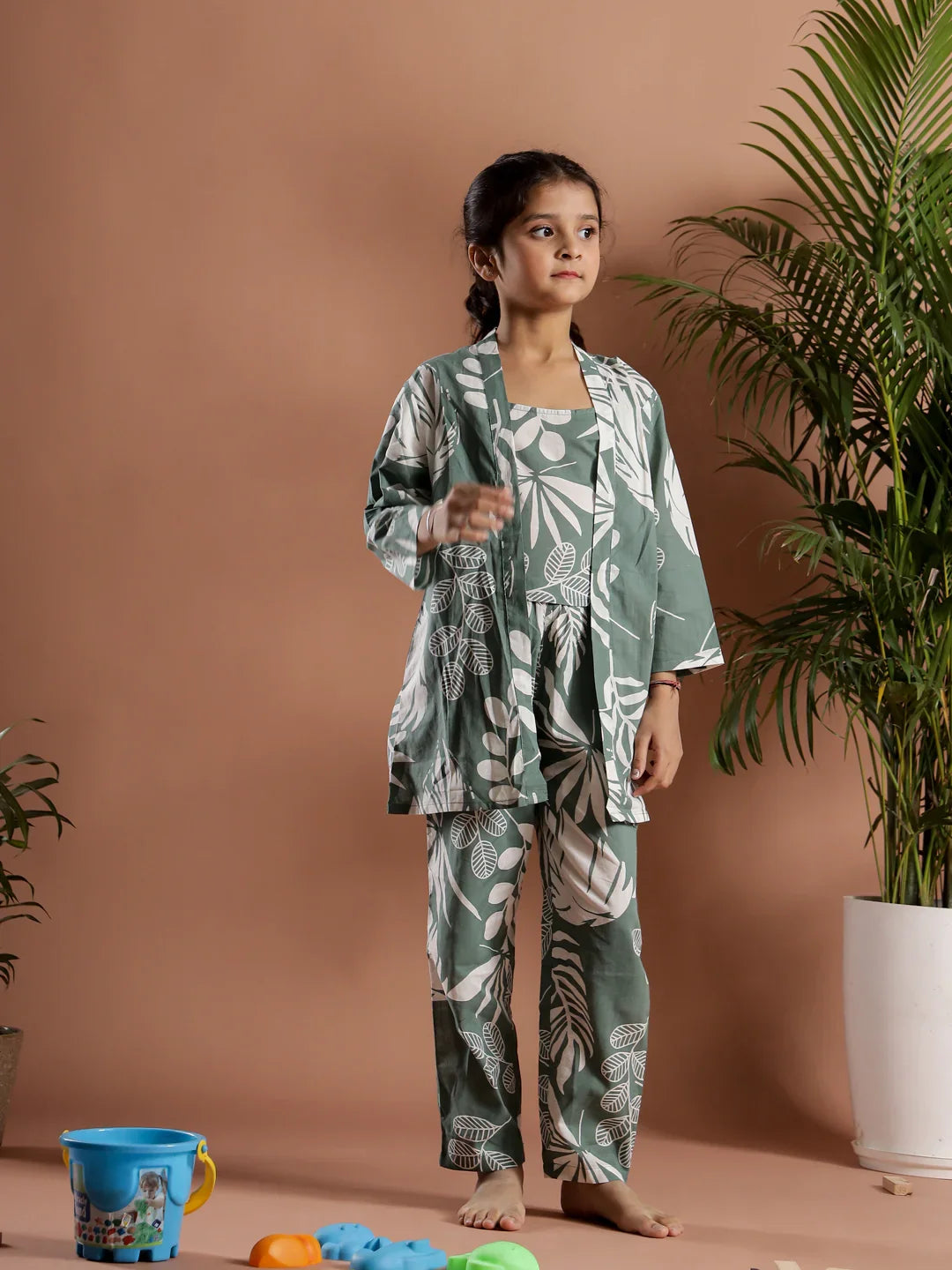 Set of 3 Floral Printed Cotton Night Suit for Kids