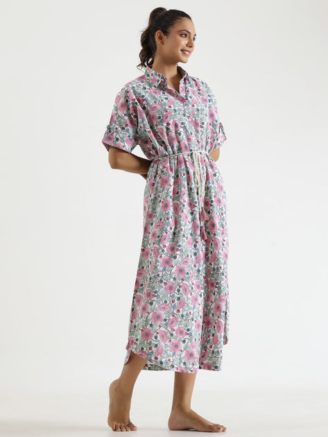 MIDI FLORAL Cotton NIGHT Dress – Sanskruti Homes