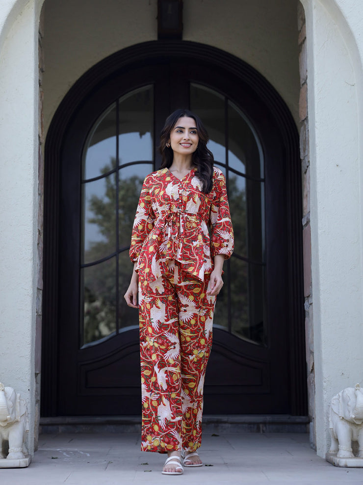 Red Pure Cotton Night Suit Set – Sanskruti Homes