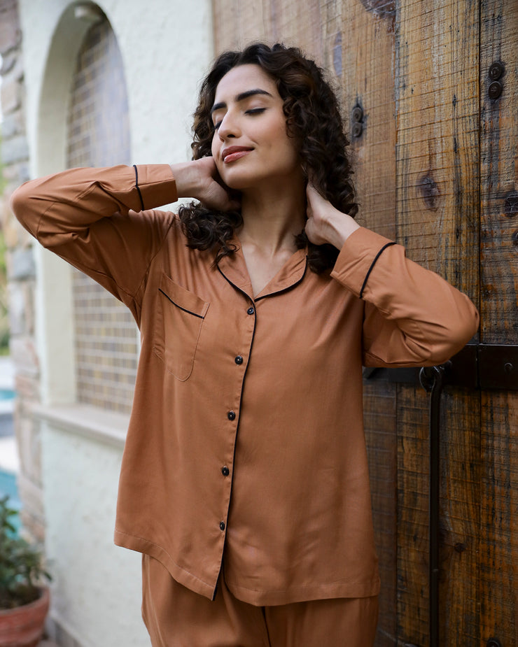 Women Rust Night suit set 3 piece – Sanskruti Homes
