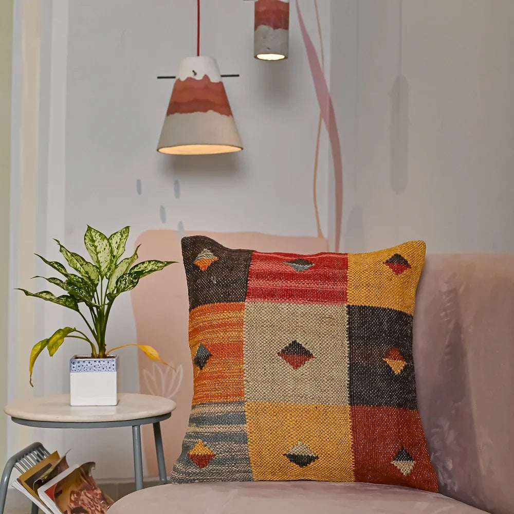 Multi-color Hand-made Jute Cushion Cover